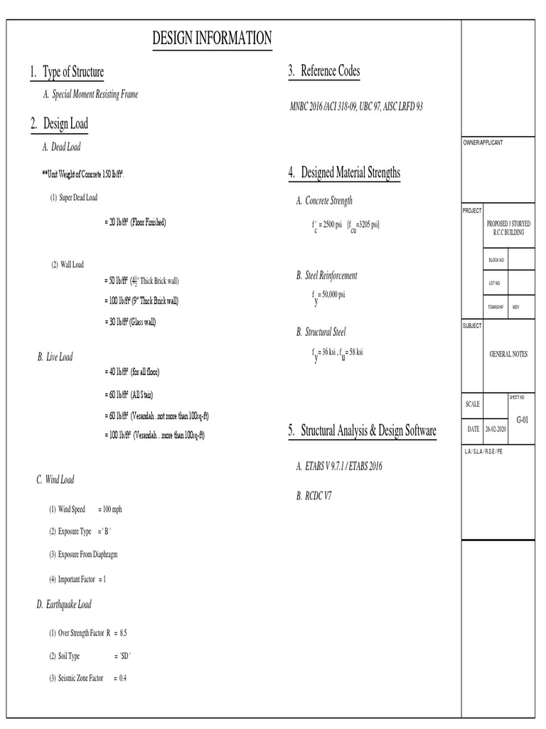 Design Information: 1. Type of Structure 3. Reference Codes | PDF ...