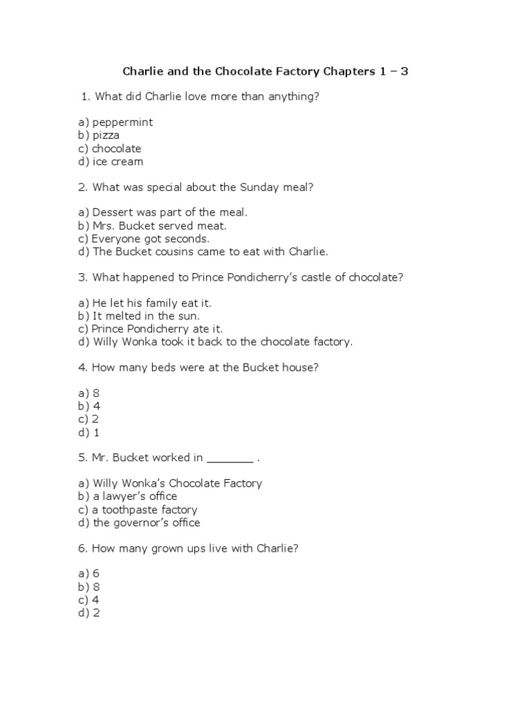 Kids' Quiz: Charlie & Choco Factory | PDF | Home & Garden | Lifestyle