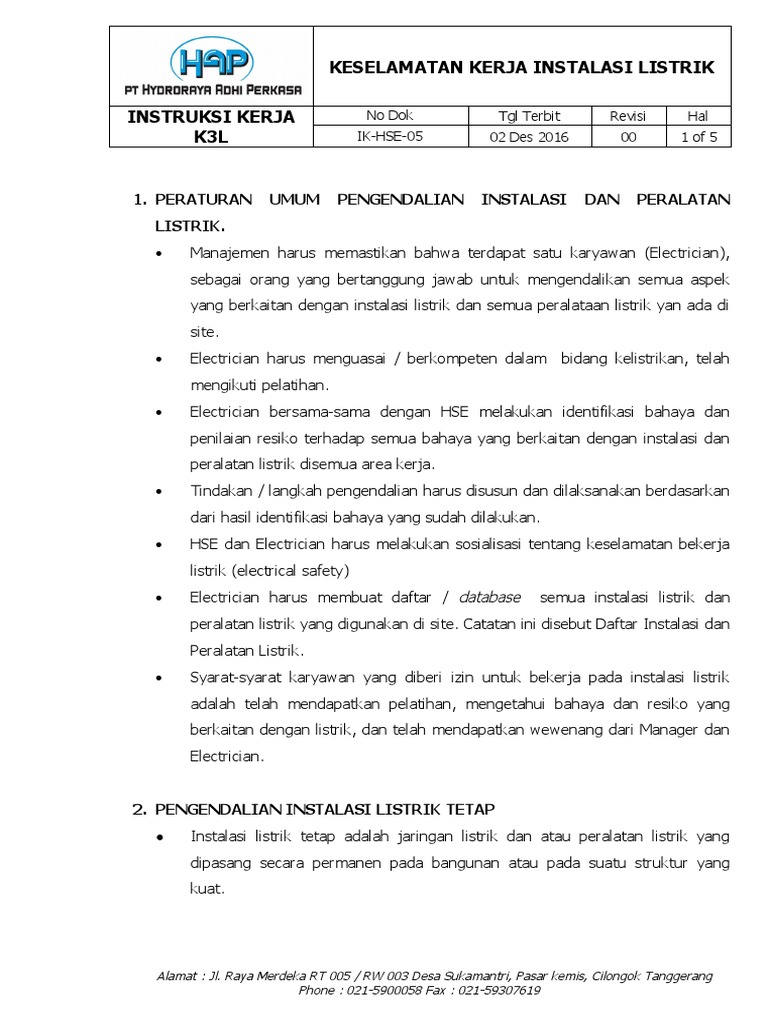 Prosedur Keselamatan Kerja Listrik | PDF