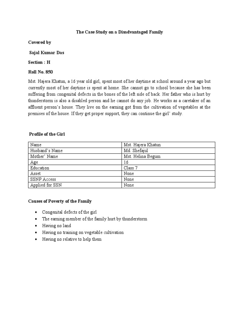 Disadvantaged Family by Sajal | PDF | Government Information | Social ...