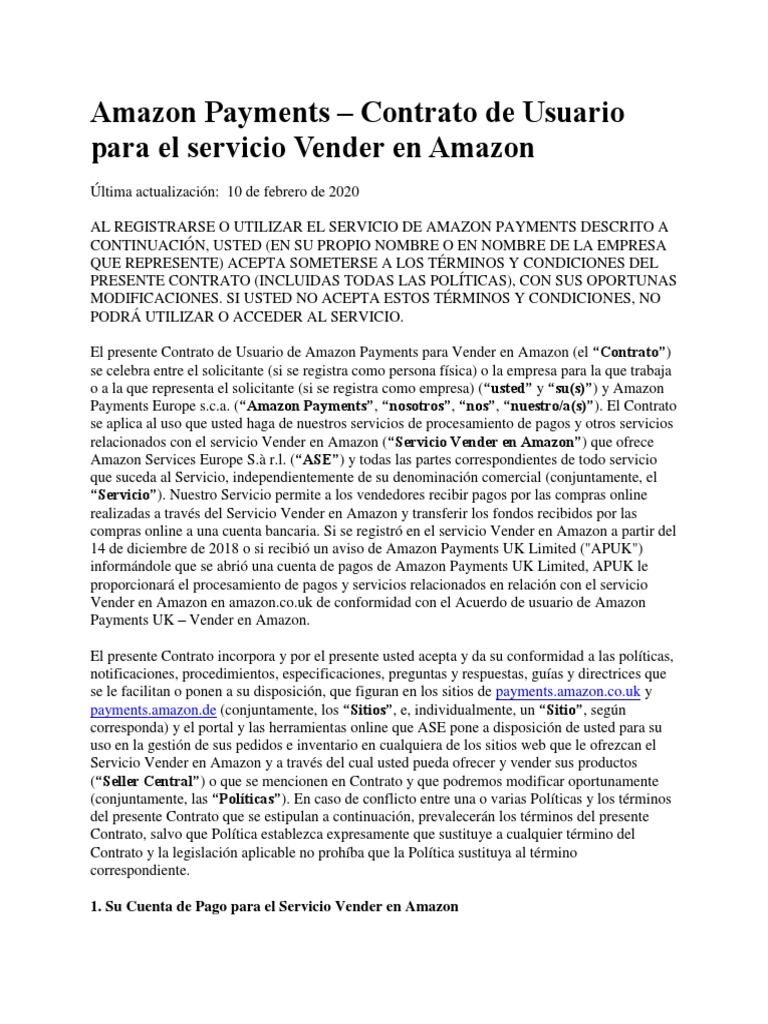 Amazon Payments Selling On Amazon User Agreement ES | PDF | Marca ...