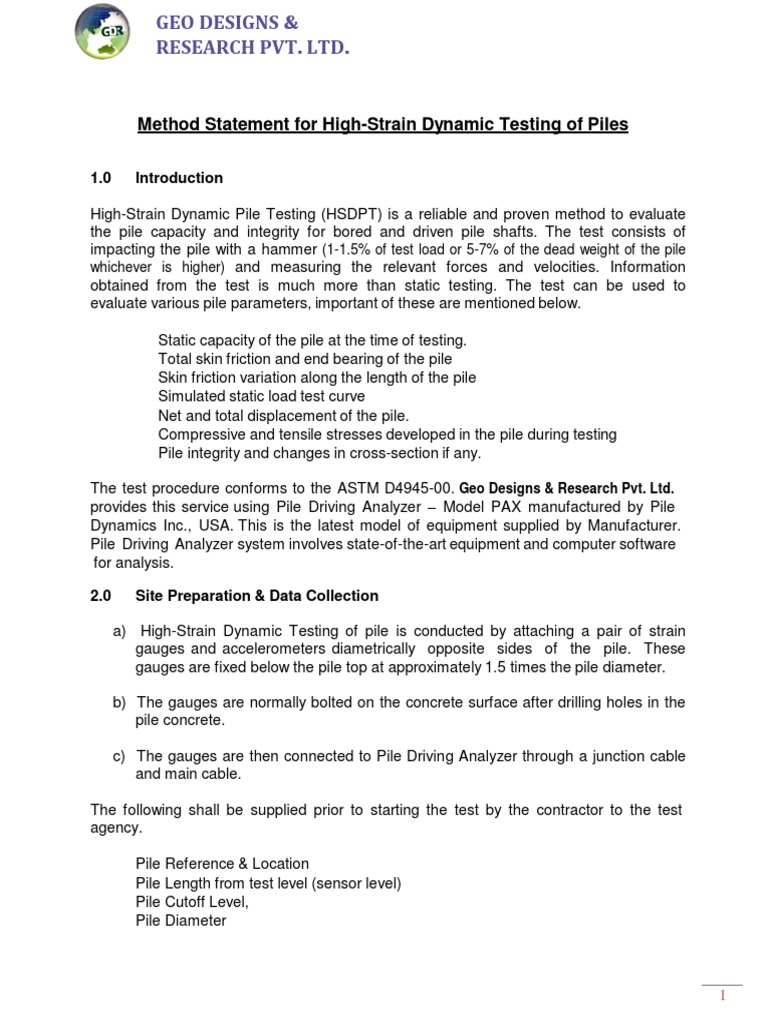 Dynamic Test - Method Statement | PDF
