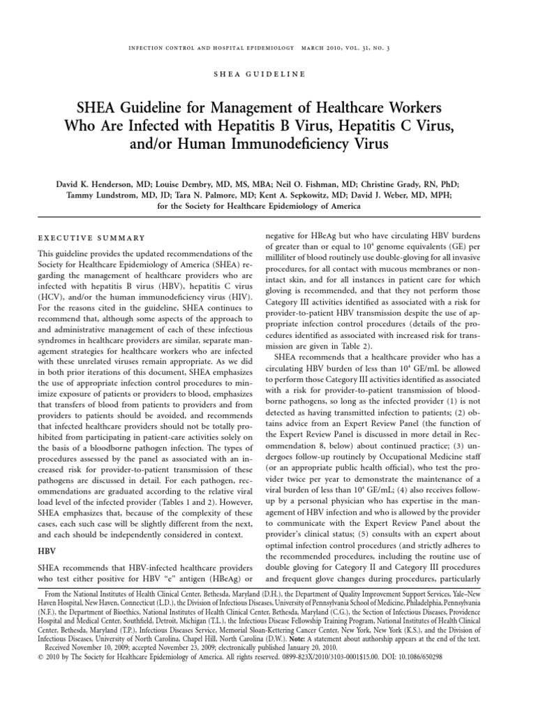 SHEA Guideline | PDF | Hepatitis C | Hiv/Aids