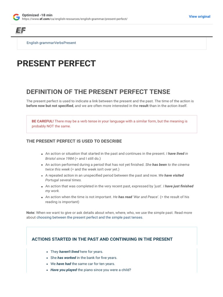 Present Perfect - English Grammar - EF | PDF | Verb | Linguistics