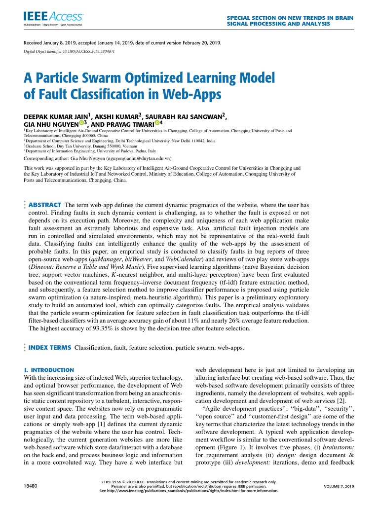 A Particle Swarm Optimized Learning Model of Fault Classification in Web-Apps | PDF | Quality ...