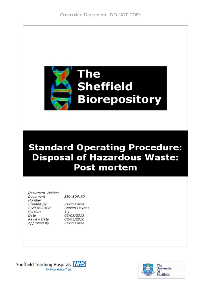 Tissue Sample Disposal Version 1 | PDF | Autopsy | Waste Management