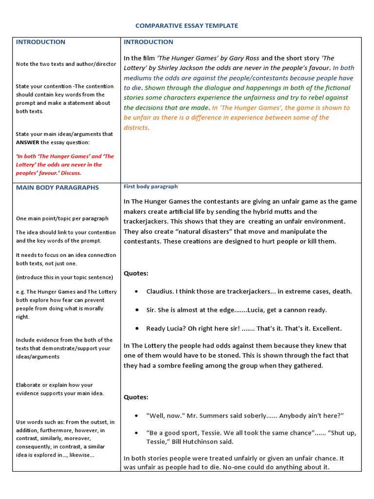 Comparative Planning Template | PDF | Essays