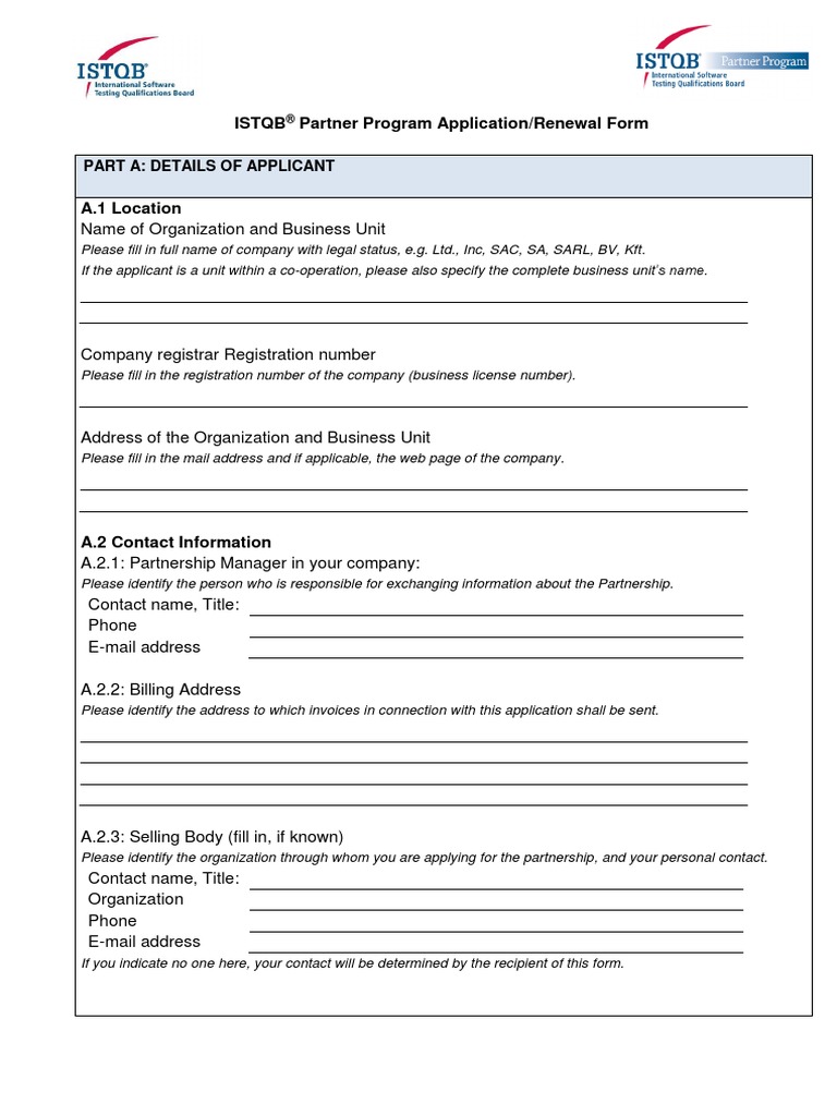 ISTQB Partner Program Application-Renewal Form - v2.1.4 | PDF | Gce ...