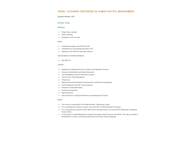 HCM Business Processes Training | PDF