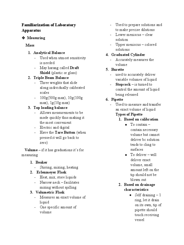 Familiarization of Laboratory Apparatus | PDF | Filtration | Distillation