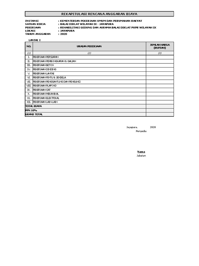 Contoh BOQ Proyek Konstruksi Gedung | PDF