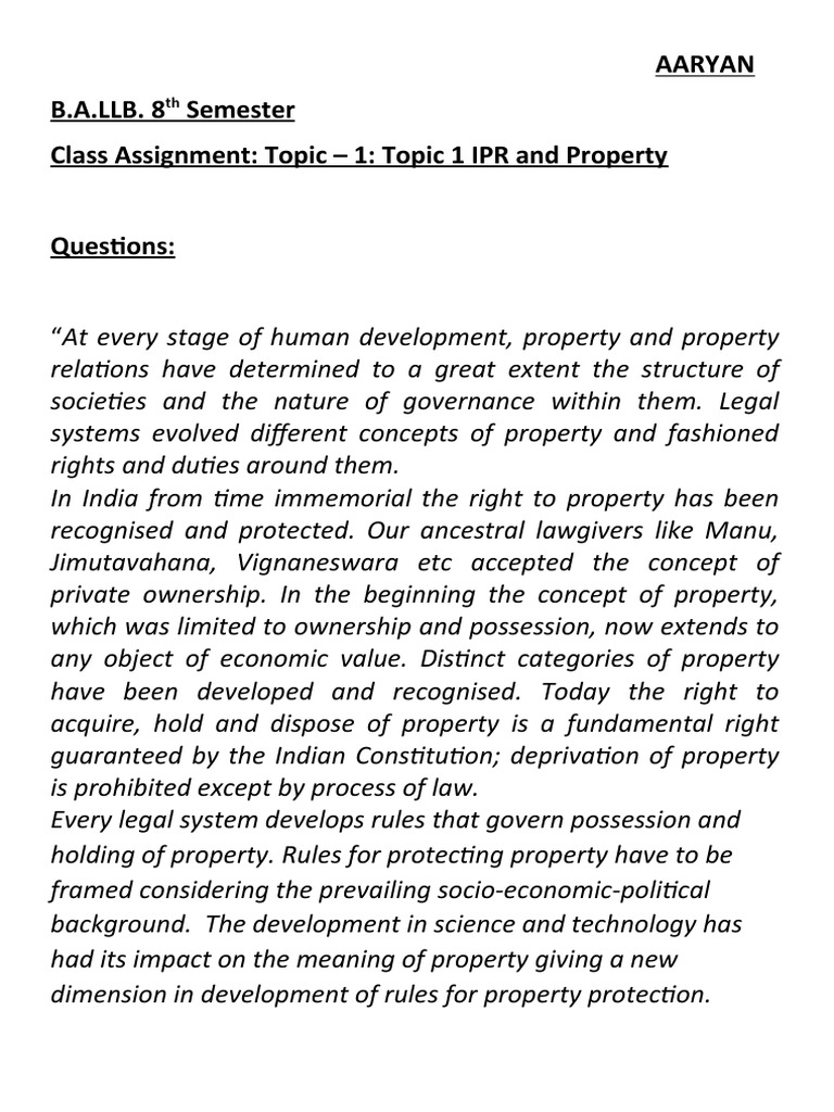 Class Assignment BALLB 8th Sem | PDF | Intellectual Property | Patent