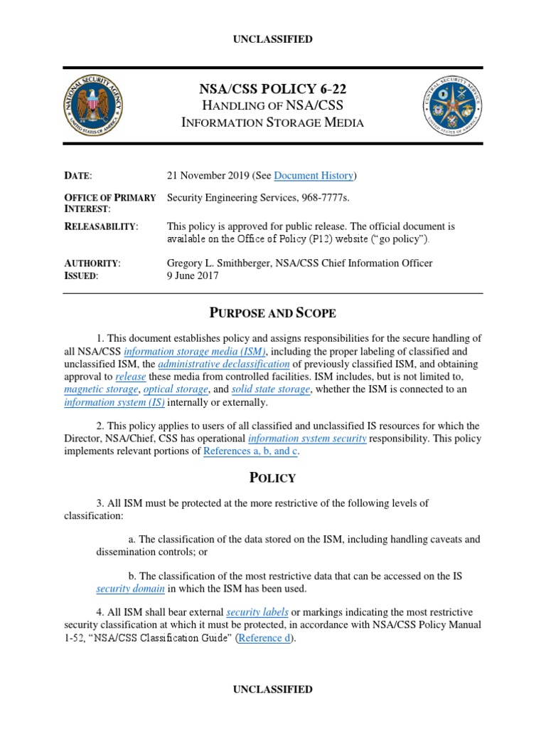 Nsacss P 6-22 20191121 Handling of Nsa-Css Information Storage Media ...