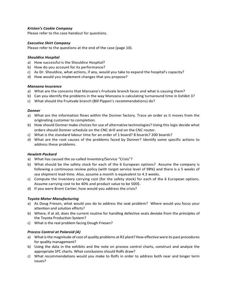Case Questions | PDF | Business | Production And Manufacturing
