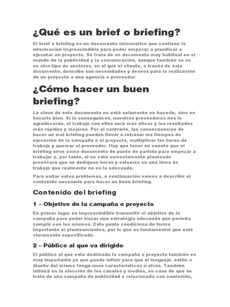 Qué Es Un Brief o Briefing | PDF | Marketing | Publicidad