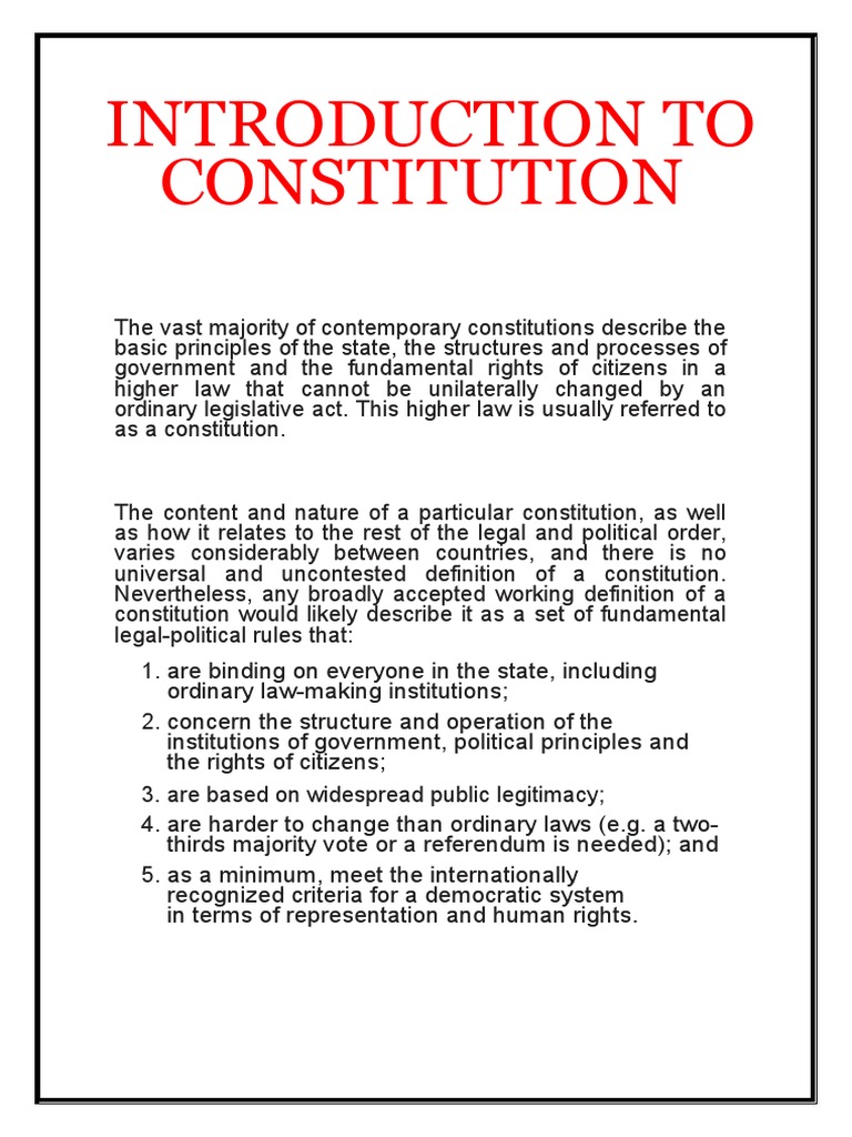 Introduction To Constitution | PDF | Confederation | Constitution