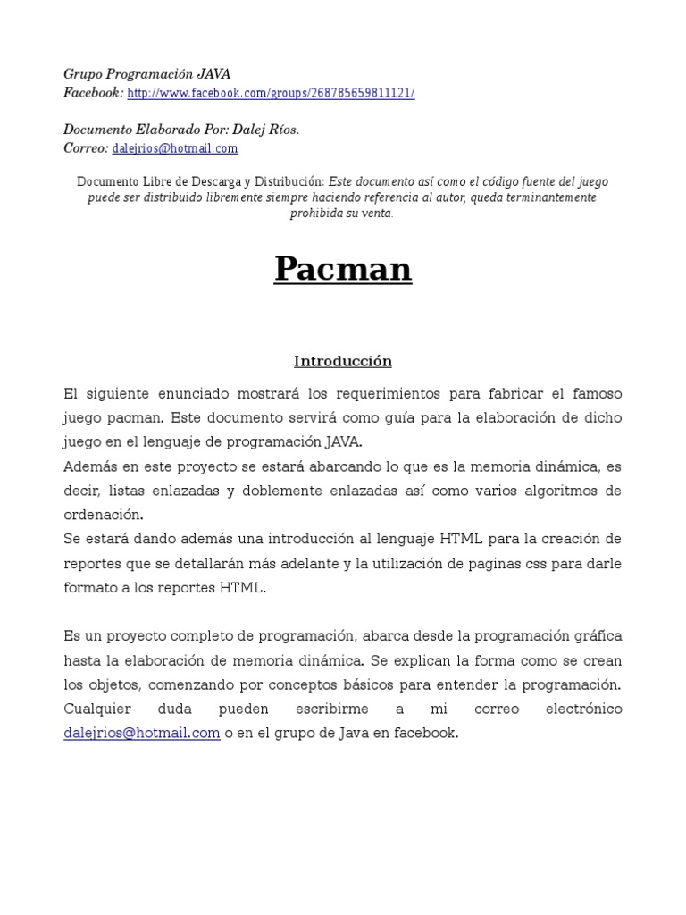 Enunciado Proyecto PACMAN | PDF | Programación de computadoras | Java (lenguaje de programación)