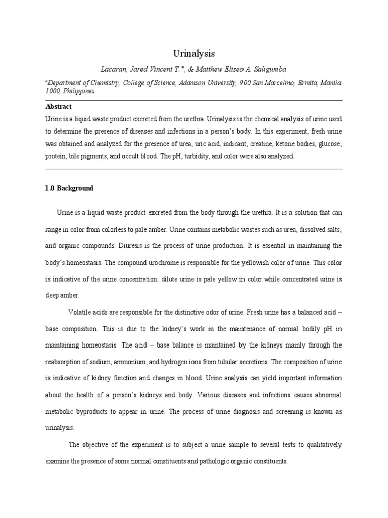 Urinalysis Biochemistry Laboratory Report | PDF | Urine | Urea