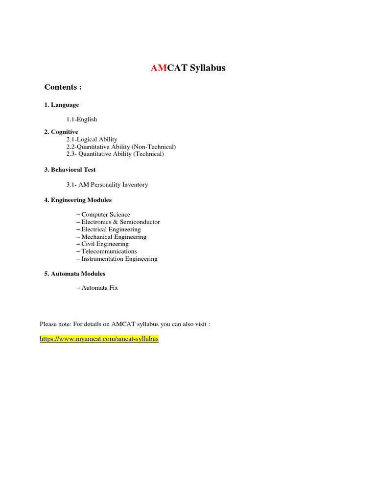 AMCAT Syllabus | PDF | Engineering | Electronics