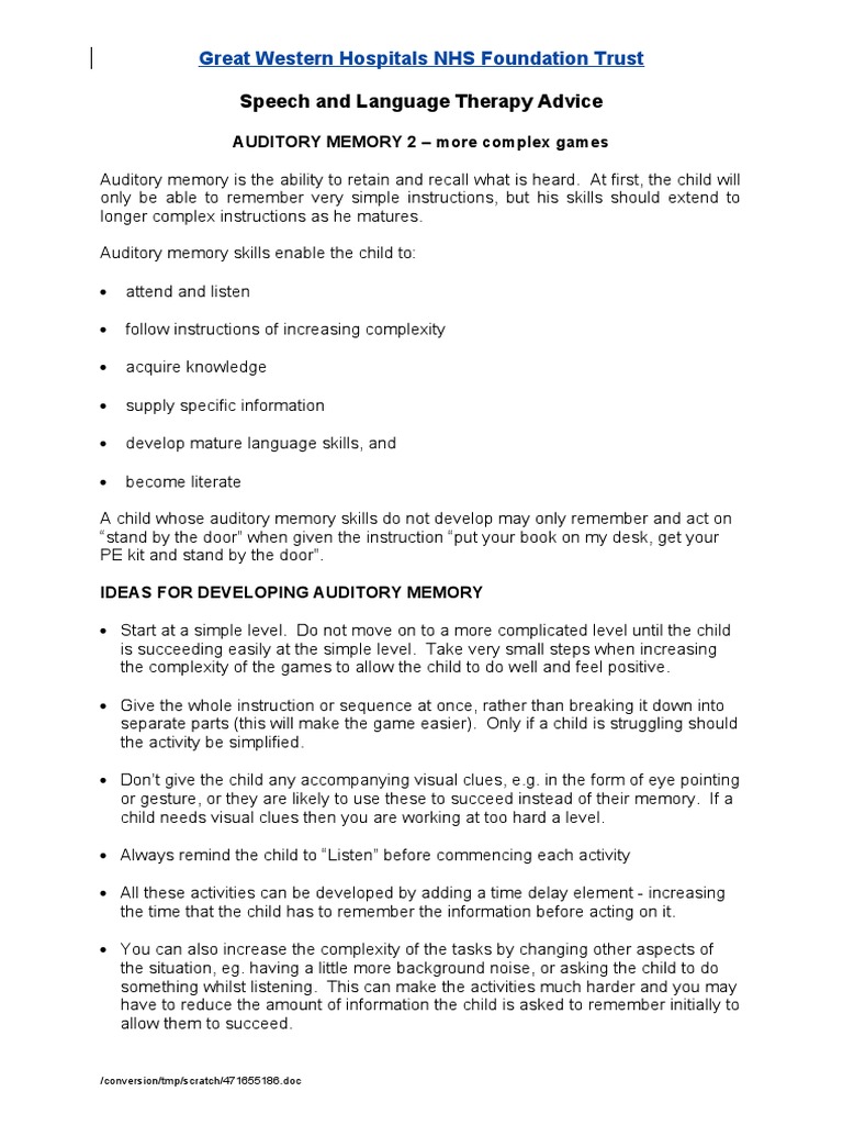 Auditory Memory Strategies | PDF | Memory | Human Communication