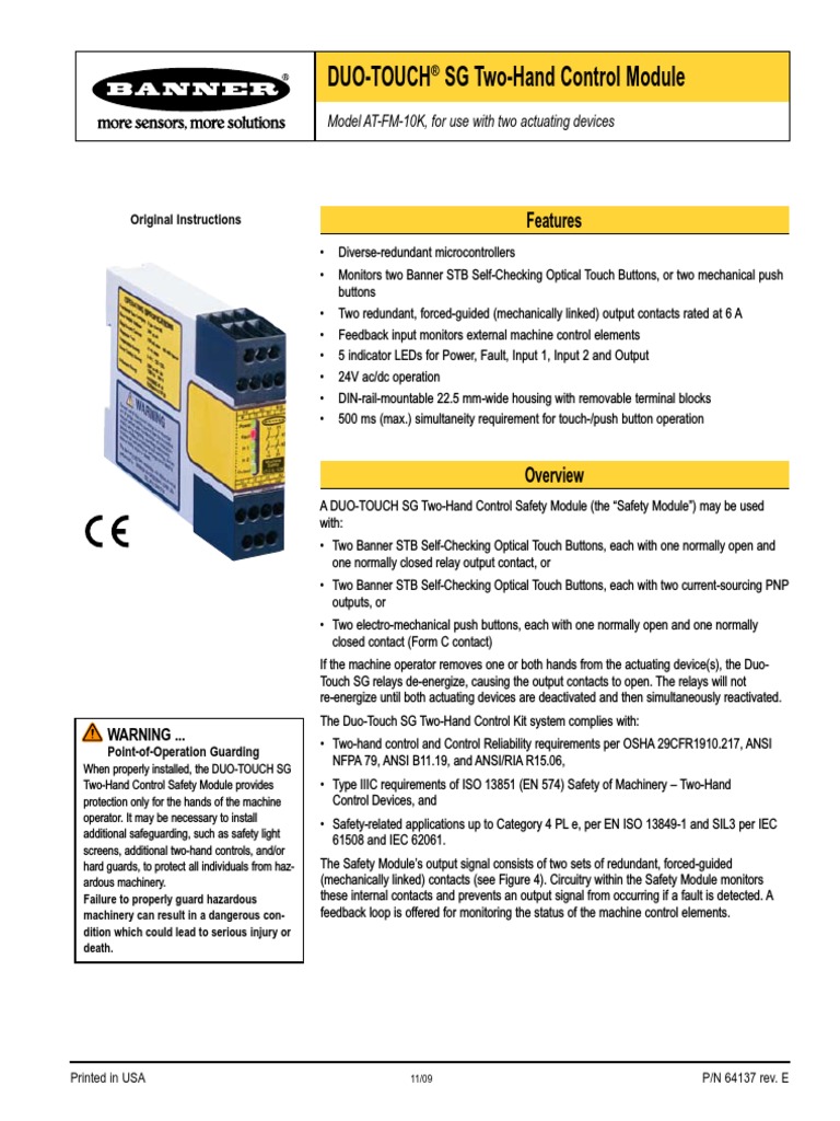 Duo-Touch SG Two-Hand Control Module: Features | PDF | Switch | Relay