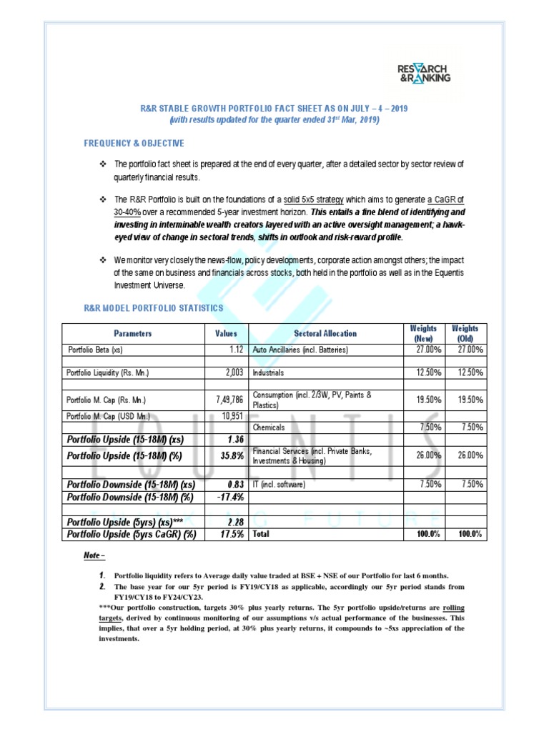 R&R Stable Growth Portfolio Fact Sheet As On July - 4 - 2019 | PDF ...