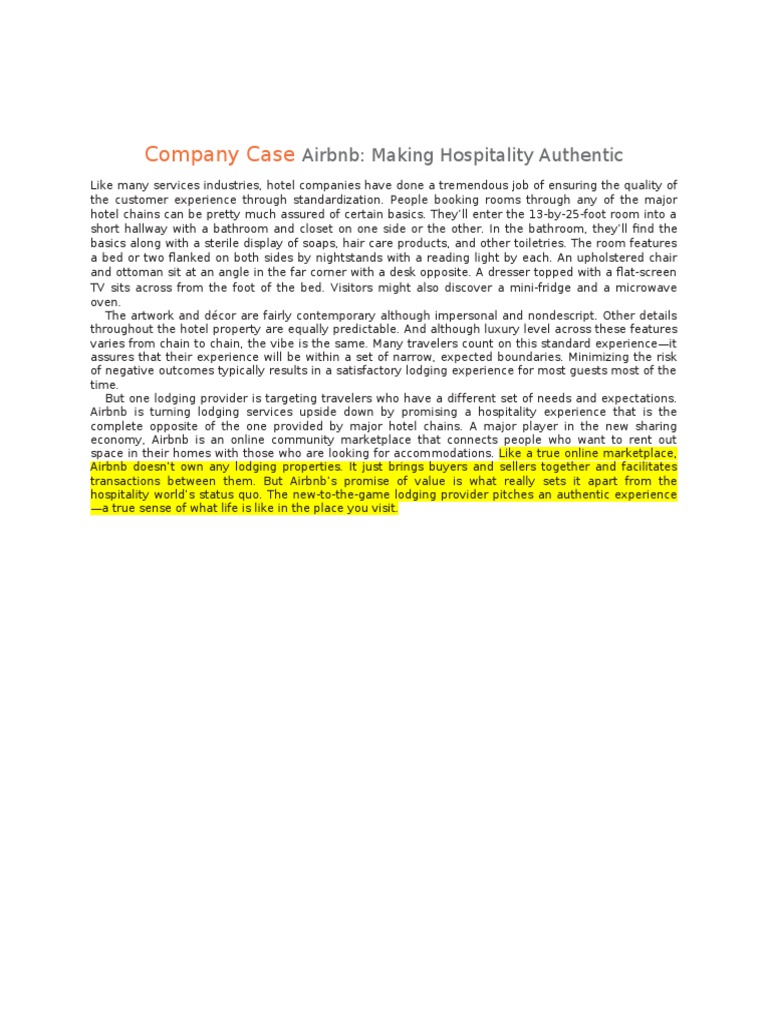 Company Case: Airbnb: Making Hospitality Authentic | Download Free PDF | Airbnb | Hotel
