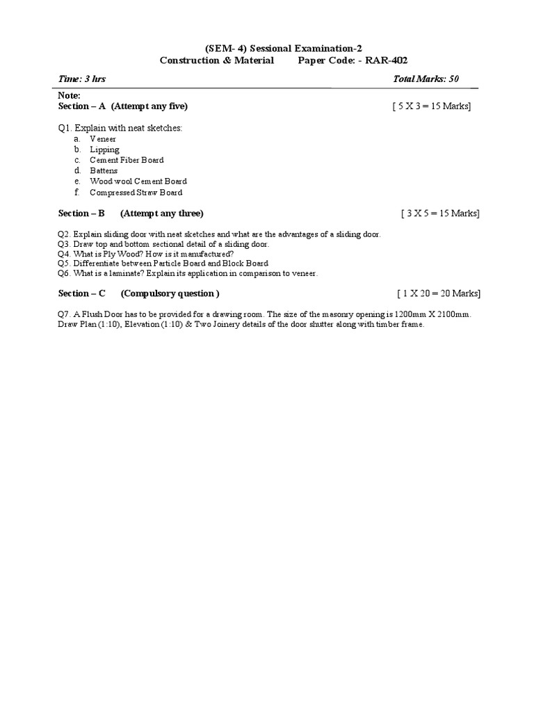 Construction Materials Exam Paper RAR-402 | PDF | Teaching Methods ...