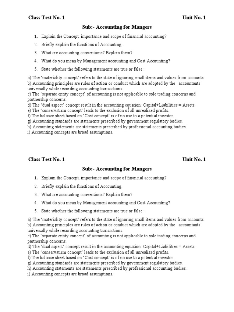 Fundamentals of Accounting: Concepts, Conventions, and True/False ...