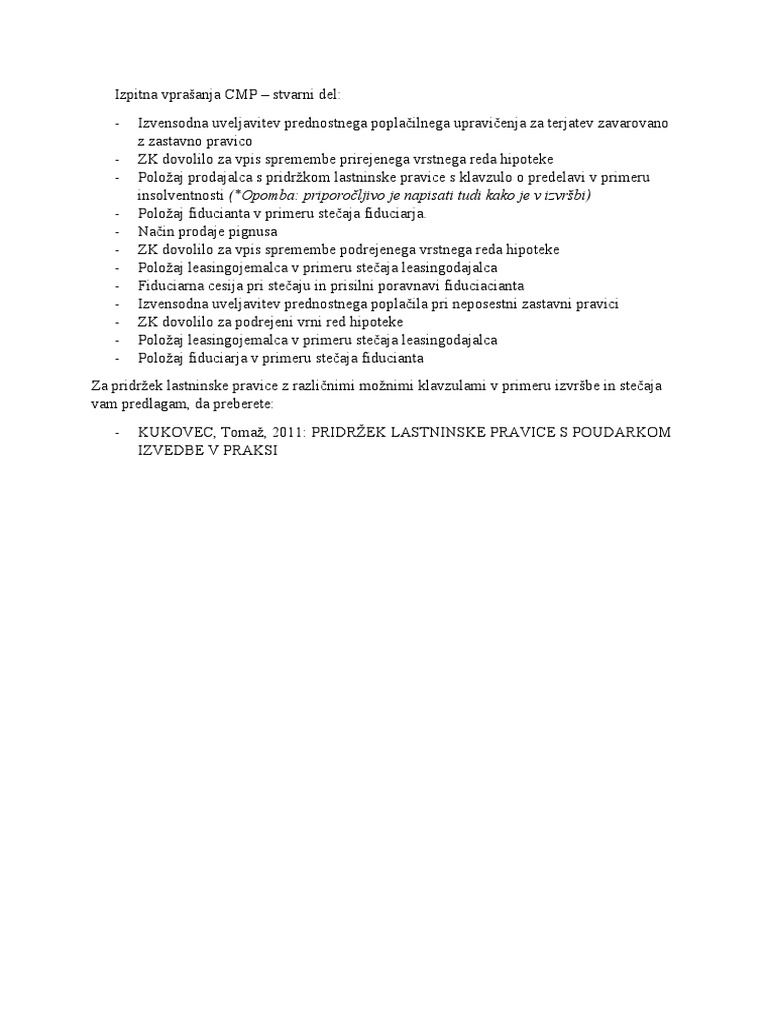 Izpitna Vprašanja CMP - Stvarni Del | PDF