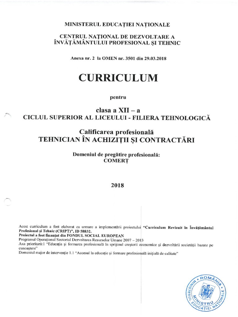 Curriculum Clasa A Xii Comert | PDF