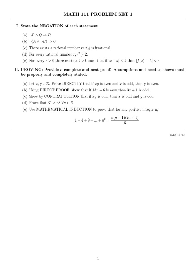 Math 111 Problem Set 1 | PDF