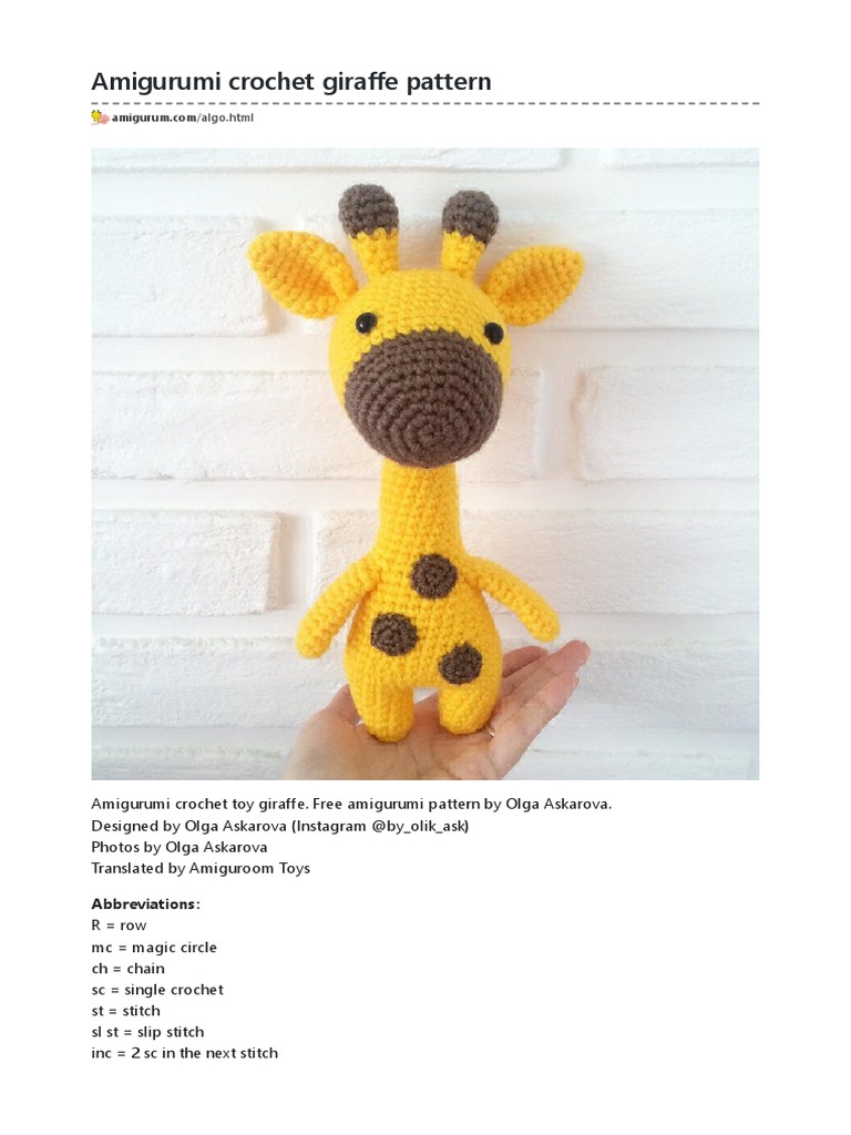 Free Amigurumi Giraffe Pattern PDF | PDF | Amigurumi | Crochet