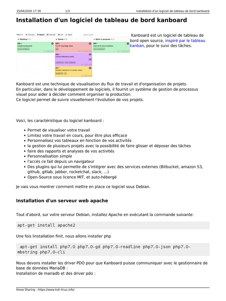 Installation D Un Logiciel de Tableau de Bord Kanboard | PDF | MySQL | Internet