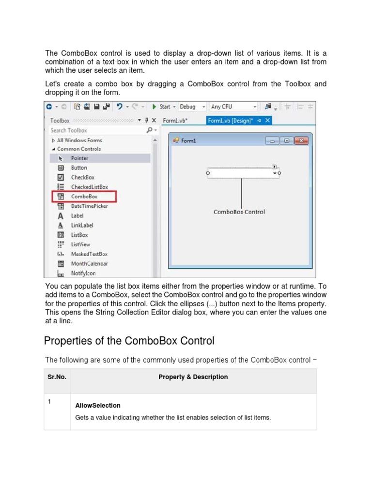 Properties of The Combobox Control: SR - No. Property & Description | PDF | System Software ...