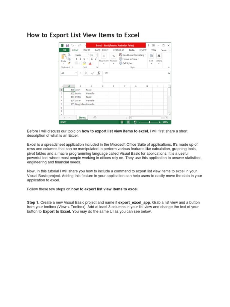 How To Export List View Items To Excel | PDF | Microsoft Excel | Application Software