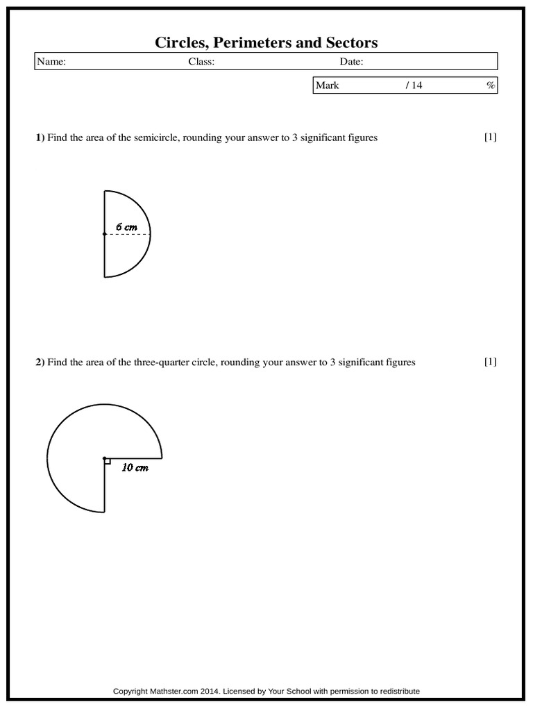 Circles, Perimeters and Sectors | PDF | Area | Circle
