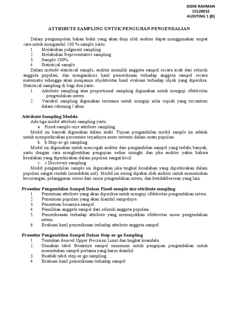 Attribute Sampling Untuk Pengujian Pengendalian | PDF | Bisnis ...