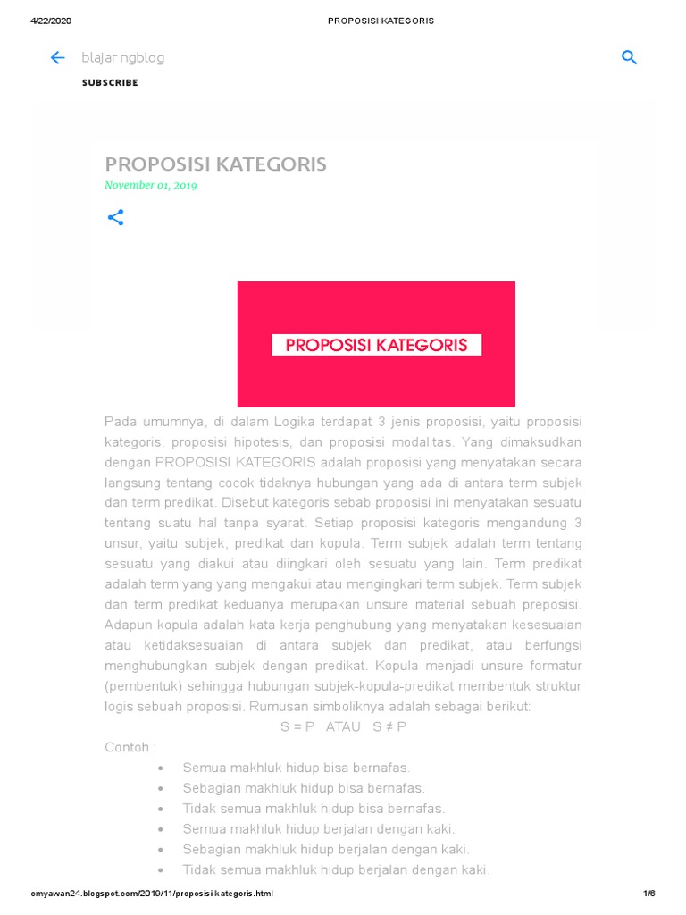 Jenis dan Contoh Proposisi Kategoris | PDF