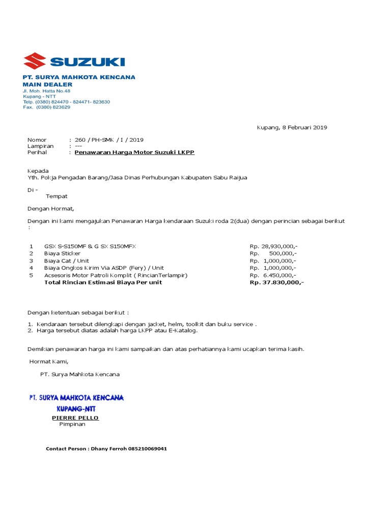 Surat Penawaran Dishub Sabu Motor Patwal | PDF