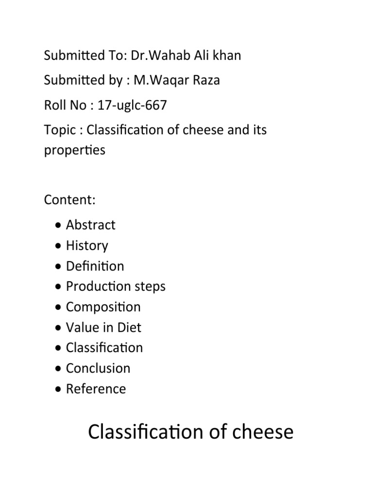 Classification of Cheese-1 | PDF | Cheese | Cheesemaking