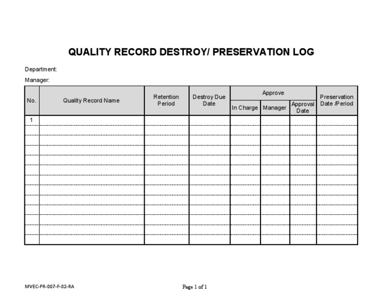 Quality Record Preservation Log | PDF | Business | Finance & Money ...