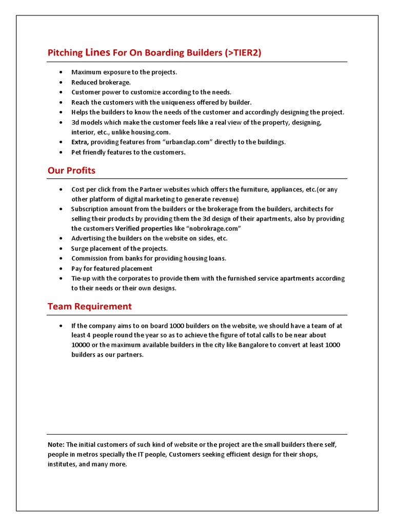 Lines: Pitching For On Boarding Builders ( TIER2) | PDF
