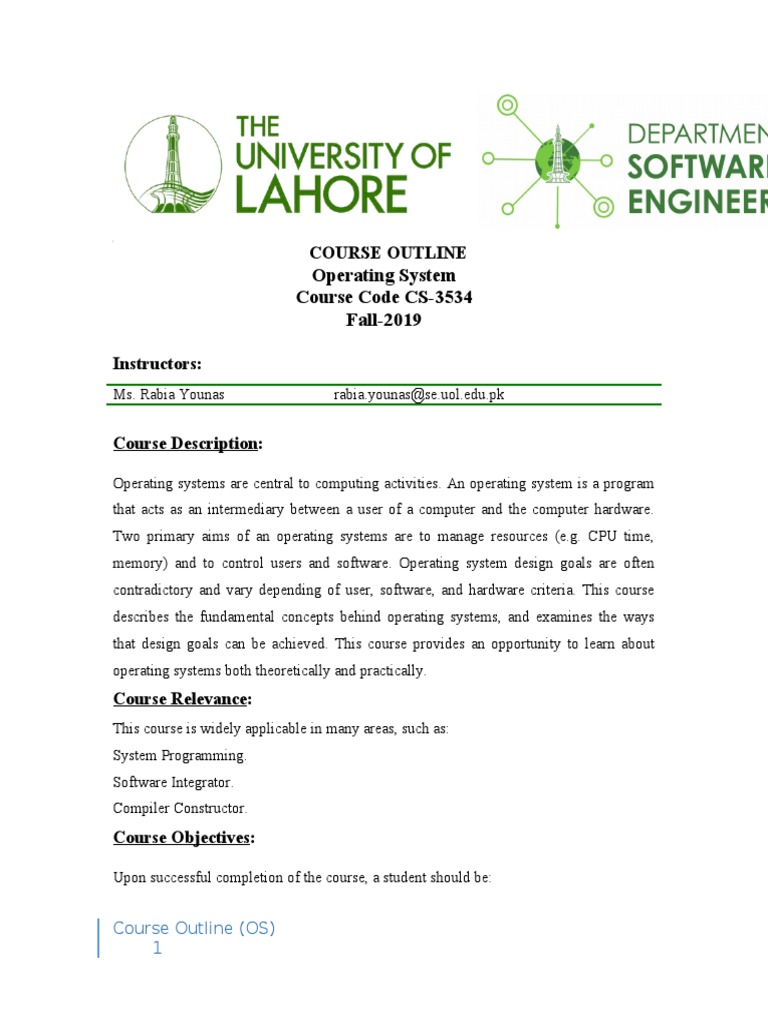 Course Outline OS-Template | PDF | Scheduling (Computing) | Operating System
