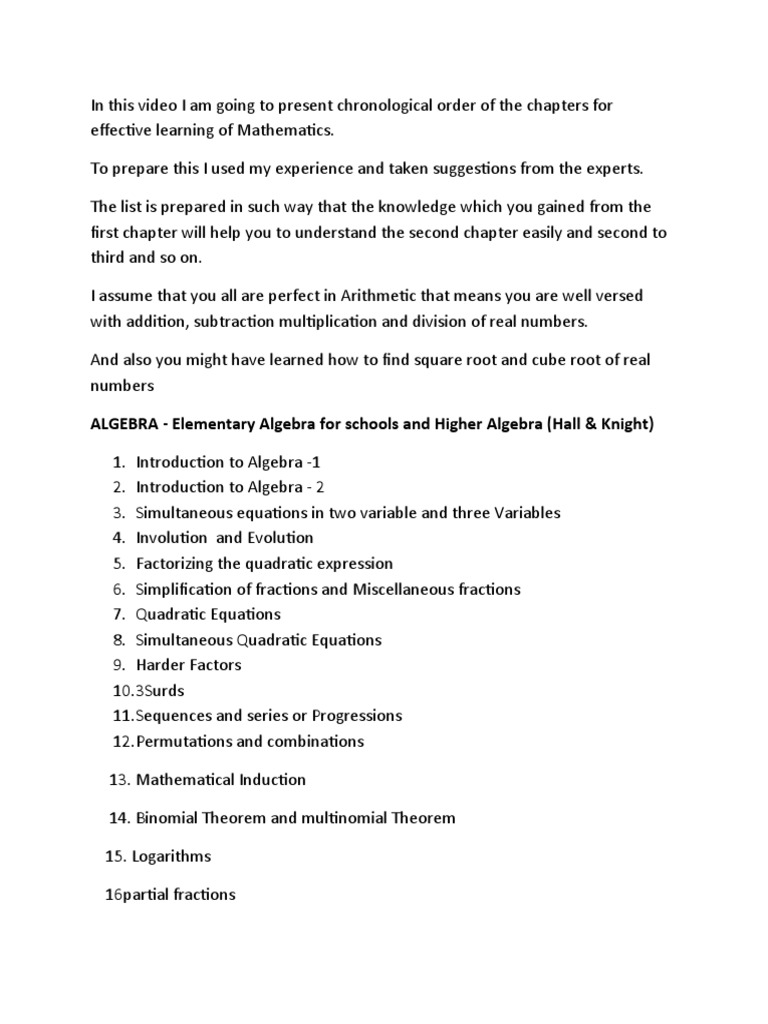 ALGEBRA - Elementary Algebra For Schools and Higher Algebra (Hall ...