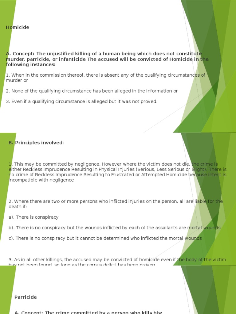 CDI Murder Homicide Parricide Infanticide | PDF | Murder | Assault