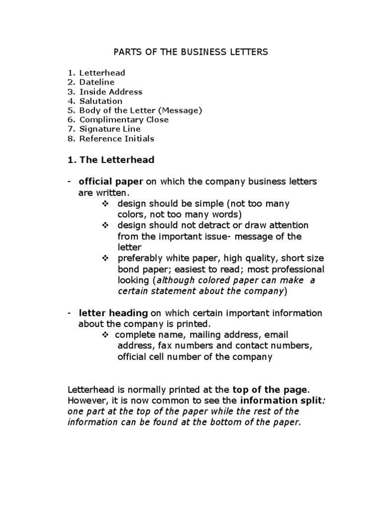 Parts of The Business Letters 1 | PDF | Writing | Written Communication