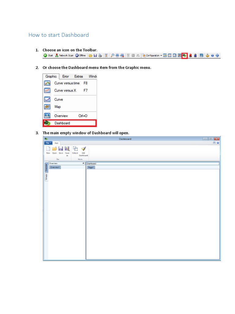 How To Start Dashboard: 1. Choose An Icon On The Toolbar | PDF | Button (Computing) | Human ...