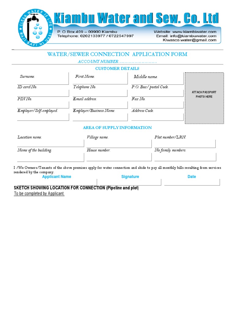 Water/Sewer Connection Application Form: Customer Details | PDF ...
