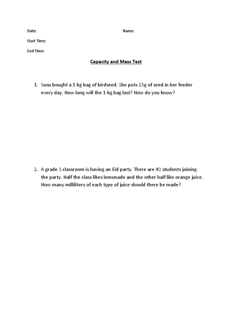 Capacity and Mass Test | PDF | Wellness